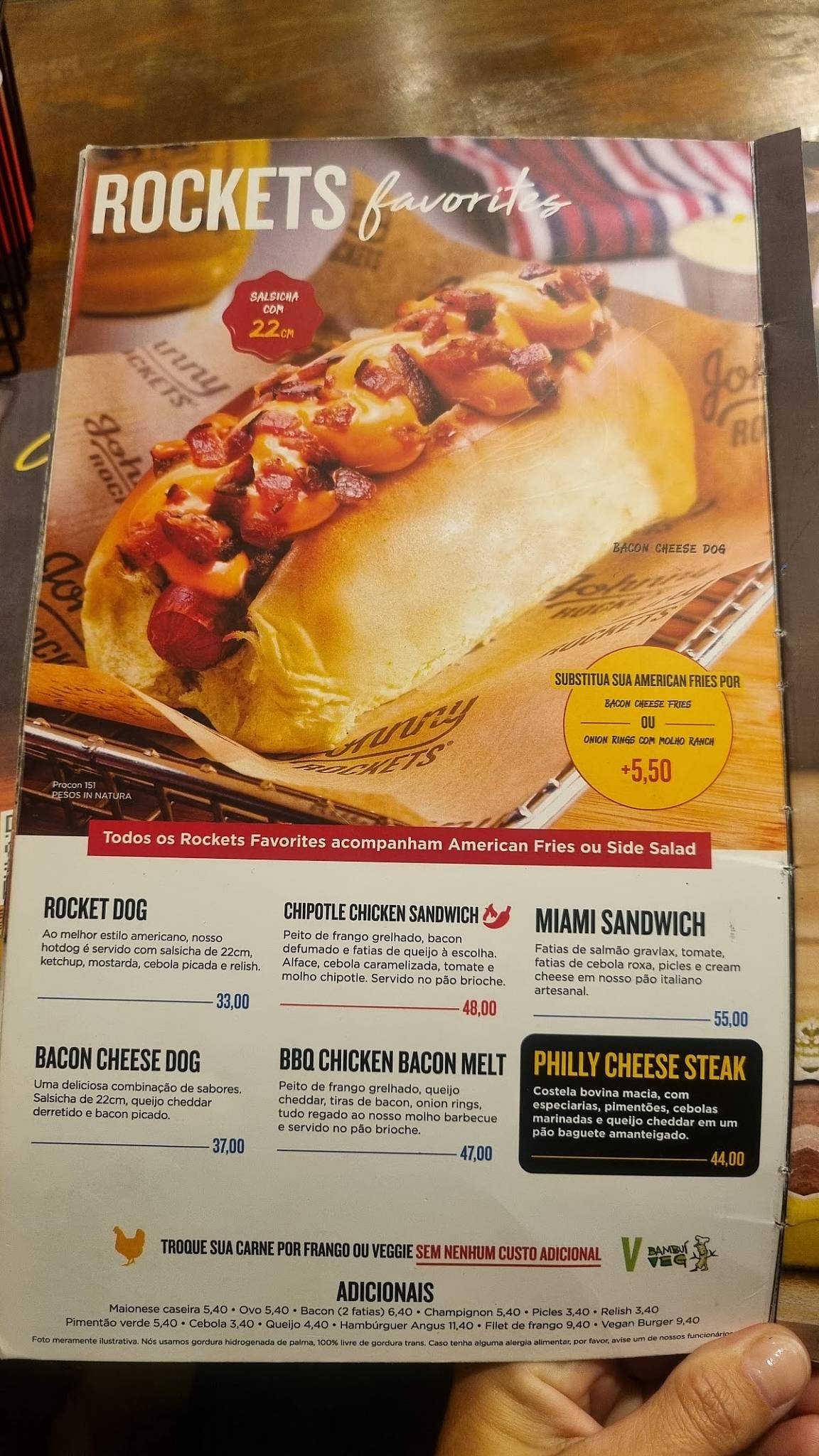 Menu em Johnny Rockets restaurante, Gramado