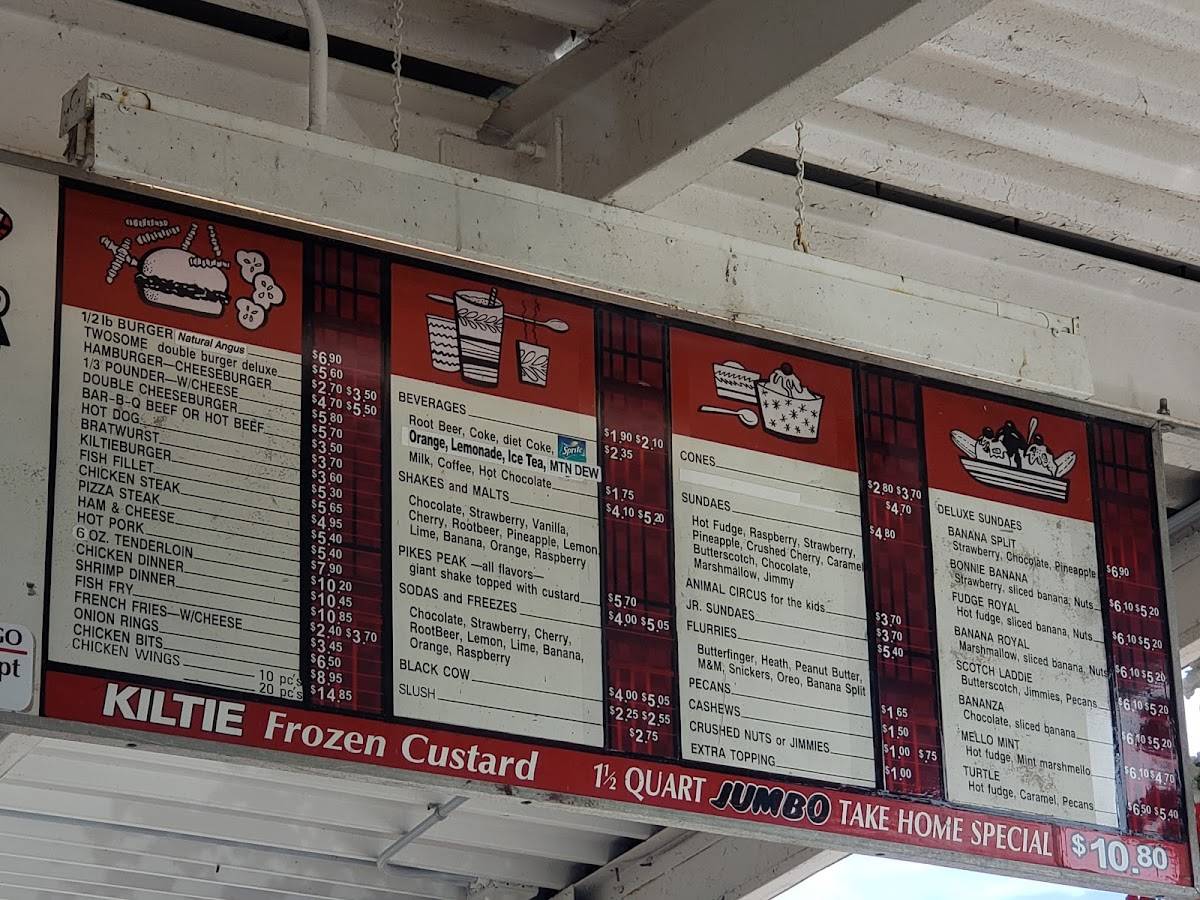 Menu at Kiltie Drive-In restaurant, Oconomowoc, N48W36154 E Wisconsin Ave