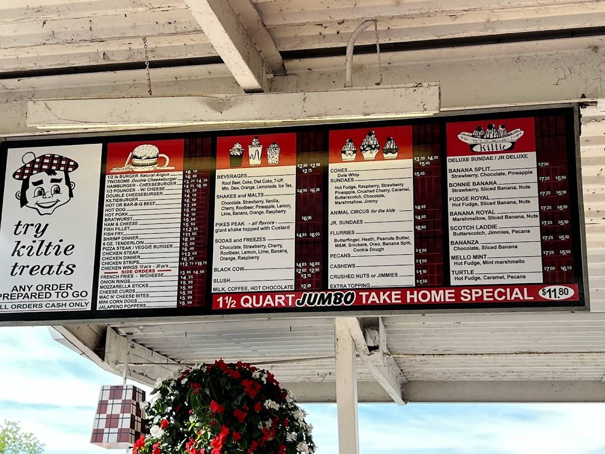 Menu at Kiltie Drive-In restaurant, Oconomowoc, N48W36154 E Wisconsin Ave
