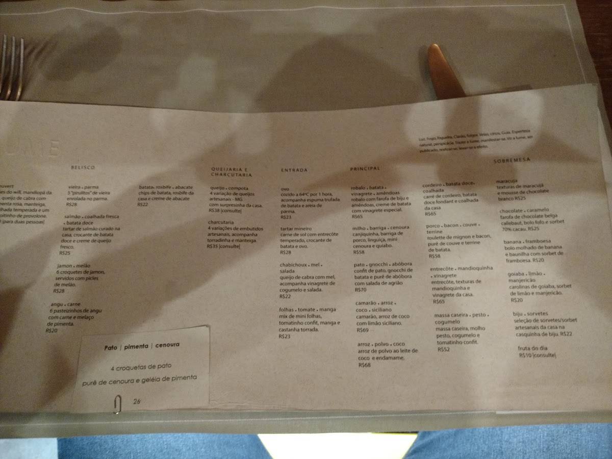 Menu em LUME restaurante, Campinas