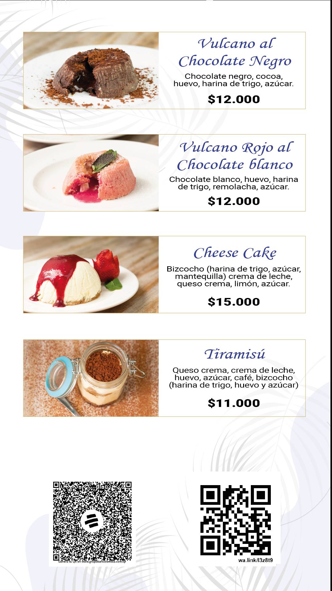 Menu at La Gruta Azul de Stefano restaurant, Medellín