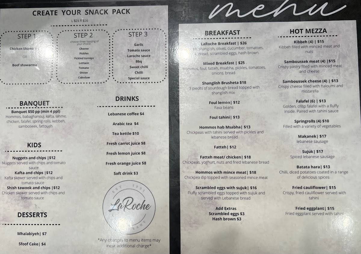 Menu at La Roche Restaurant, Chullora