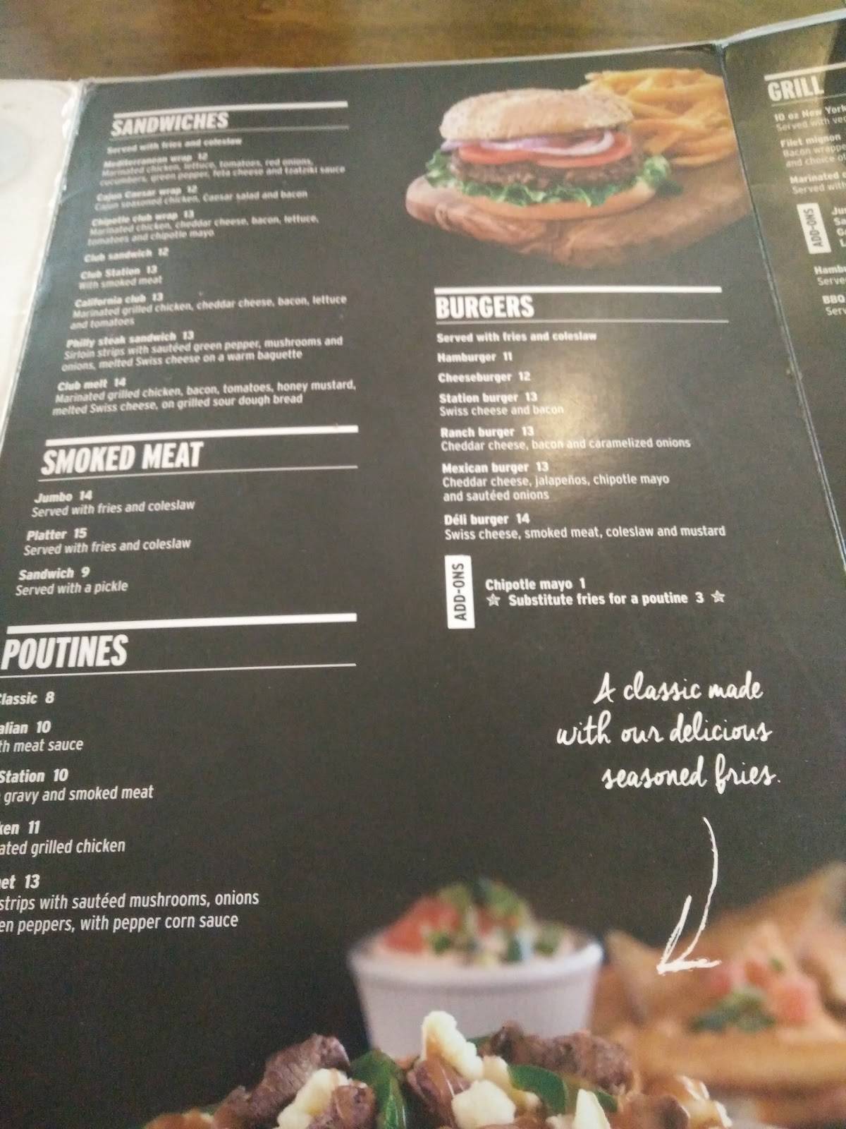 Menu au Restaurant La Station, Gatineau