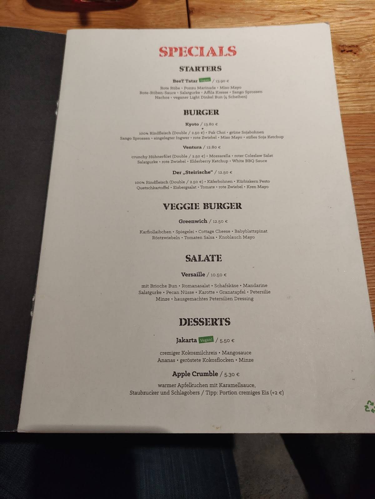 Speisekarte von Le Burger Klagenfurt restaurant, Klagenfurt am Wörthersee