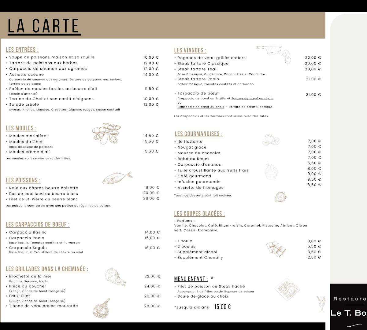 Menu au Le T. Bone restaurant, Le Pouliguen