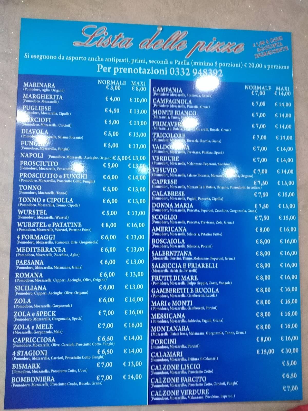 Menu da Lo Scoglio ristorante, Daverio