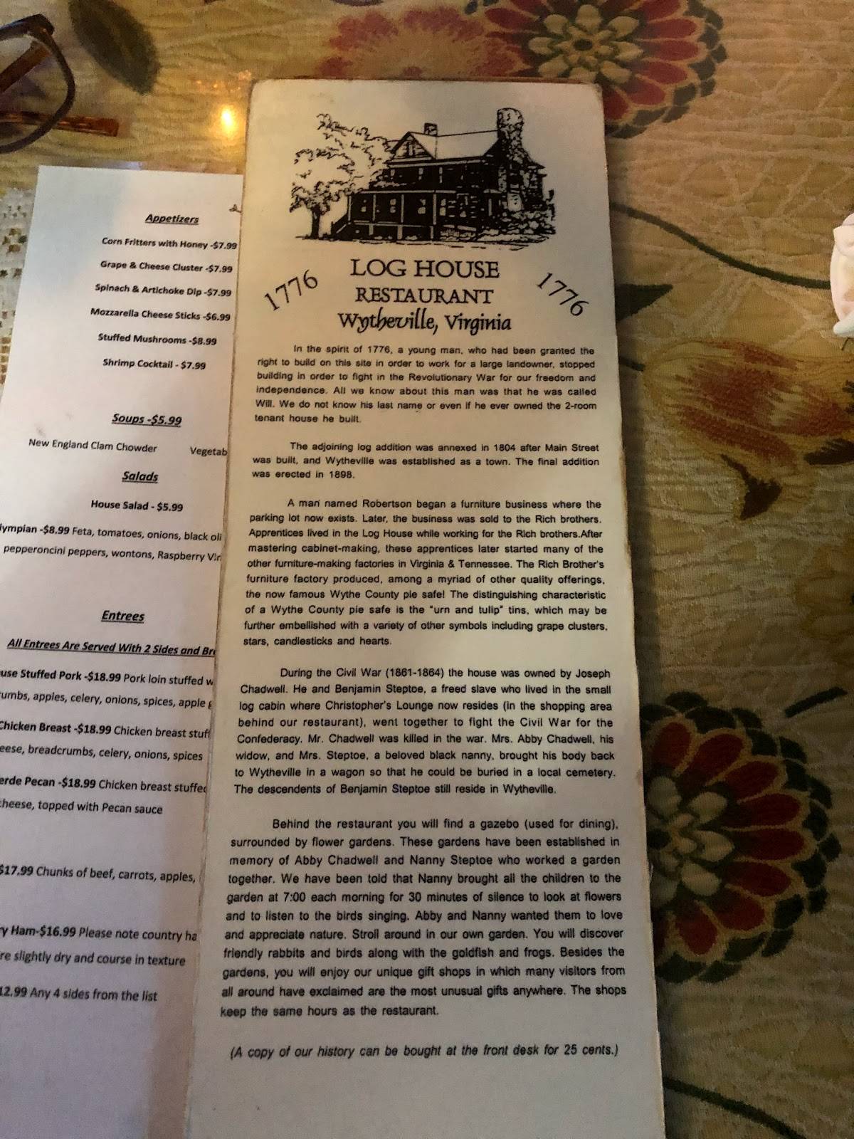Menu at Log House 1776 Restaurant, Wytheville