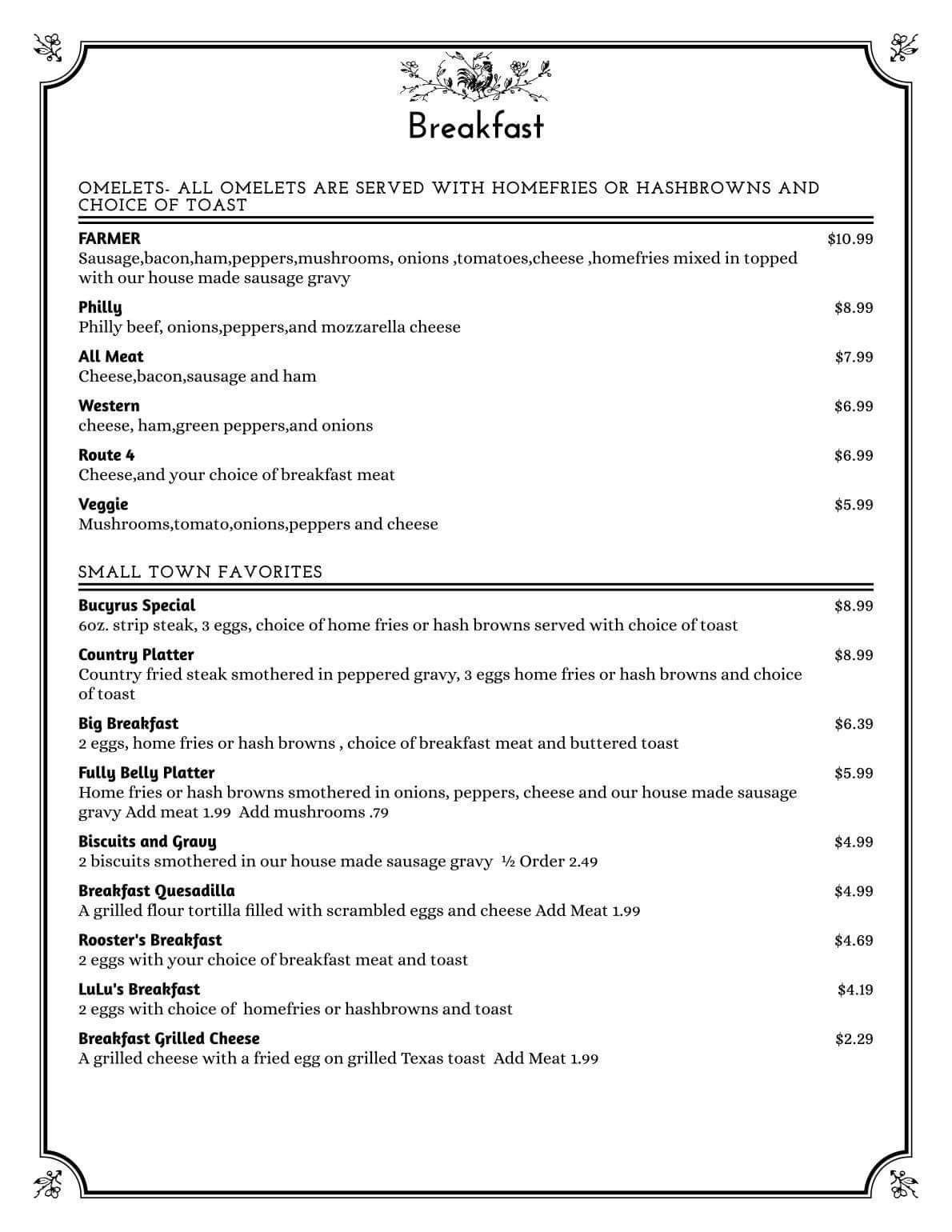 Menu at Lulu's Kitchen restaurant, Bucyrus