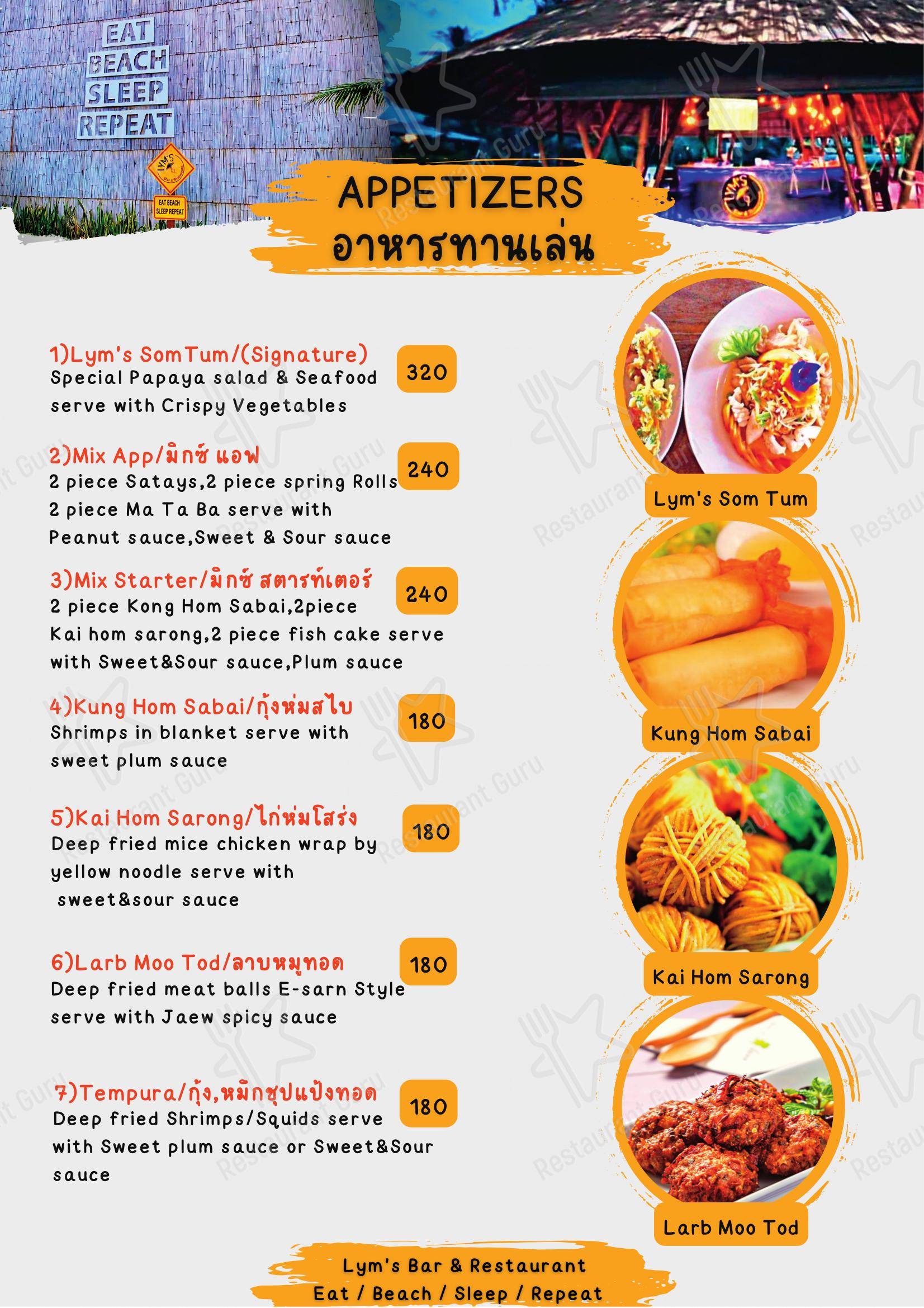 Menu at Lym's Bar & Restaurant @ Koh Lanta, Ko Lanta Yai