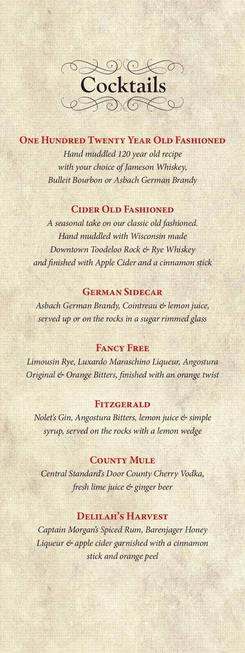 Menu at Mader's Restaurant, Milwaukee