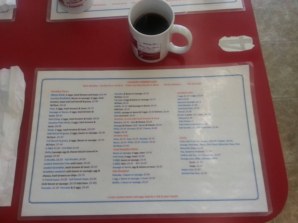 Menu at Main Streets Country Corner Cafe, Salem