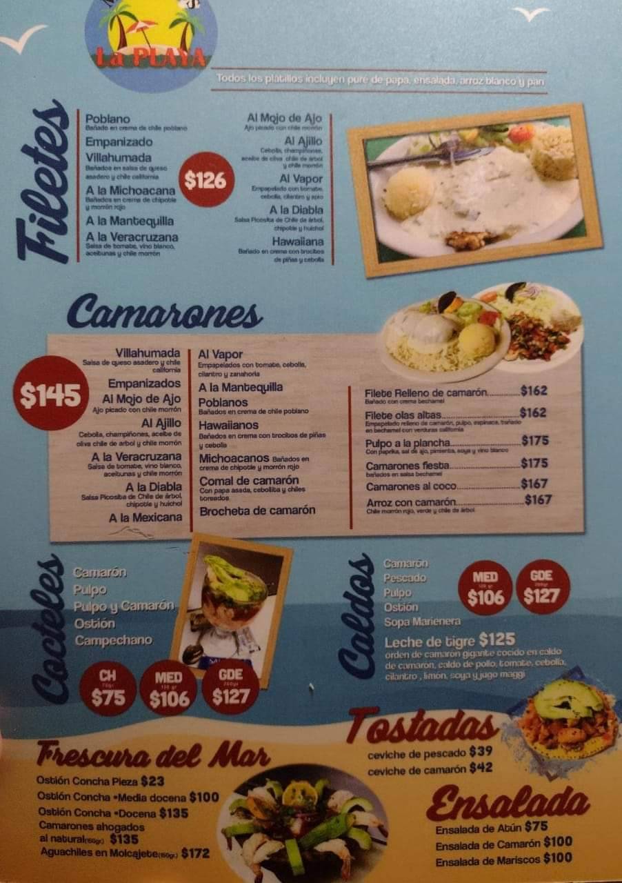 Carta del restaurante Mariscos La Playa Suc. Valle del Sol, Ciudad Juarez
