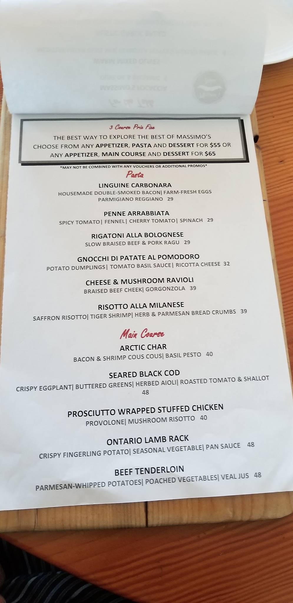 Menu at Massimo’s Italian Fallsview Restaurant, Niagara Falls