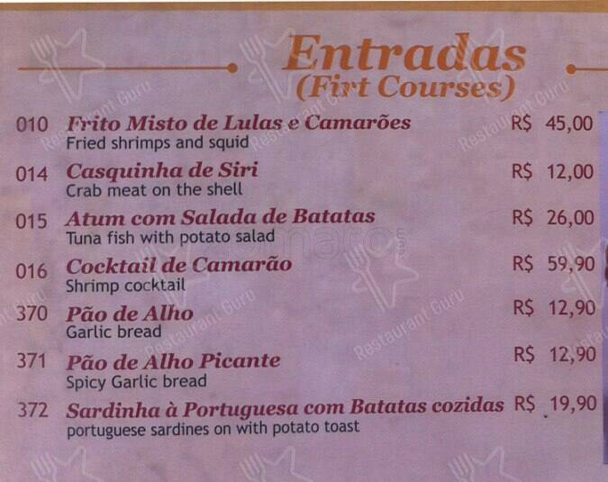 Menu at Maxim's Rio - (Copacabana) restaurant, Rio de Janeiro