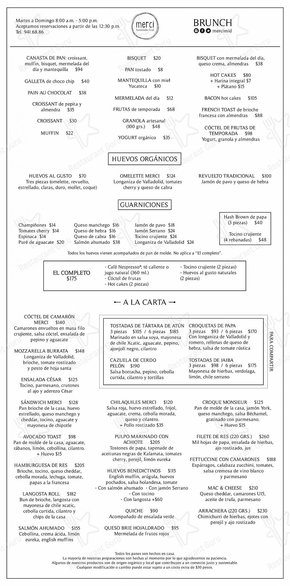 Carta del restaurante Merci - Homemade food, Merida, Calle 23 no 218 ...