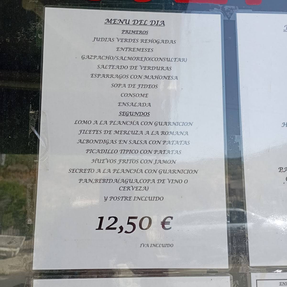 Carta del restaurante Mesón El Zaguán, Guadalupe