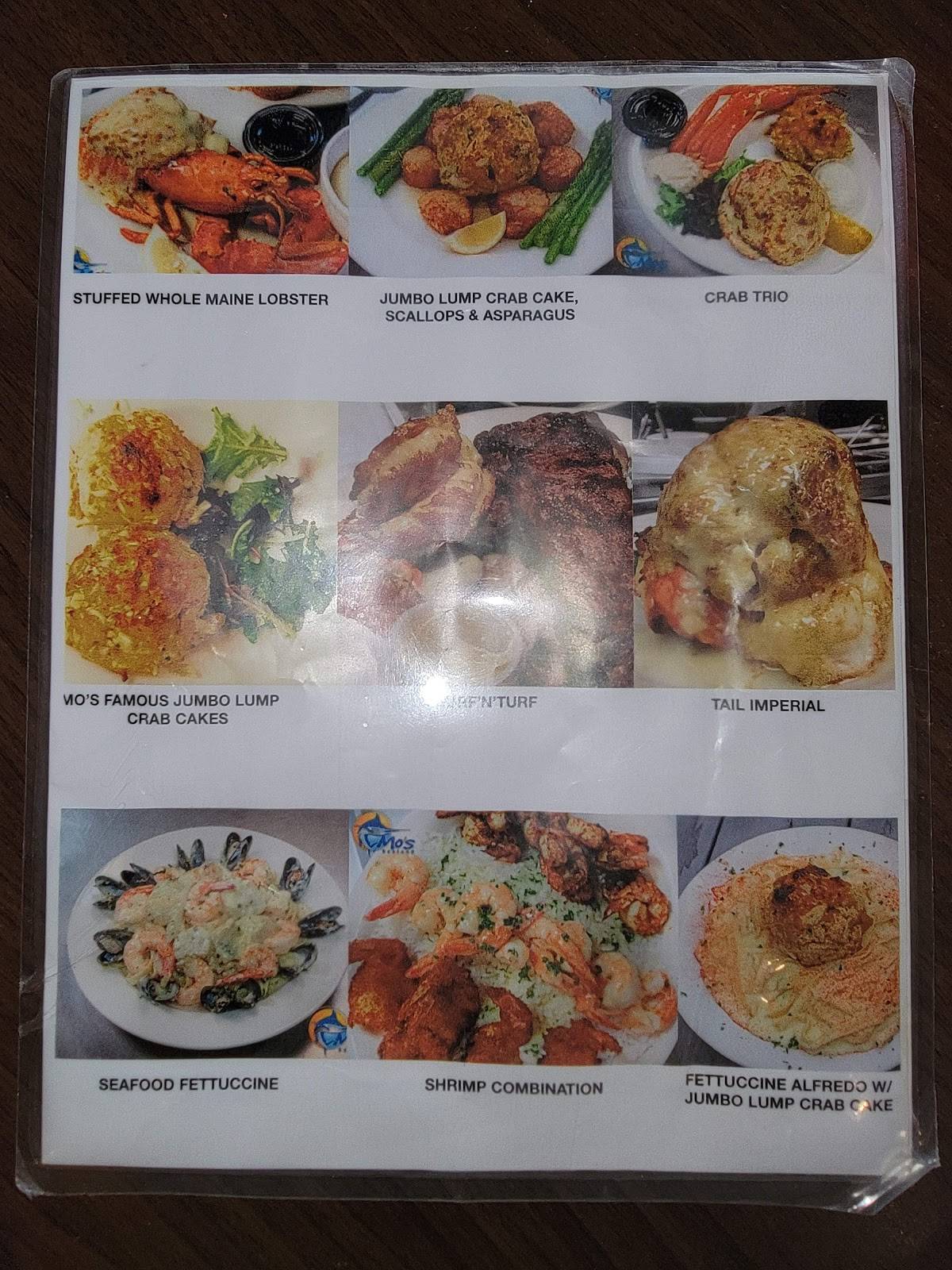 Menu at Mo's Seafood restaurant, Towson, E Joppa Rd