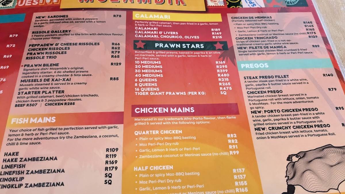 Menu at Mozambik V & A Waterfront restaurant, Cape Town