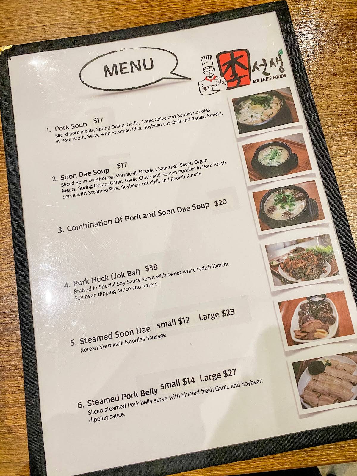 Menu at 이선생 국밥 Mr Lee's Foods restaurant, Ringwood East