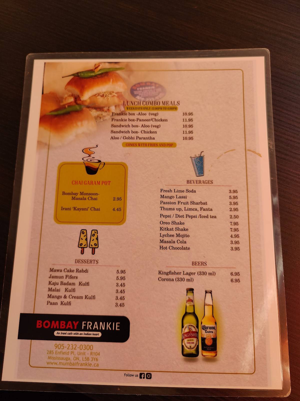 Menu au Mumbai Frankie Mississauga - The Original Bombay Roll ...