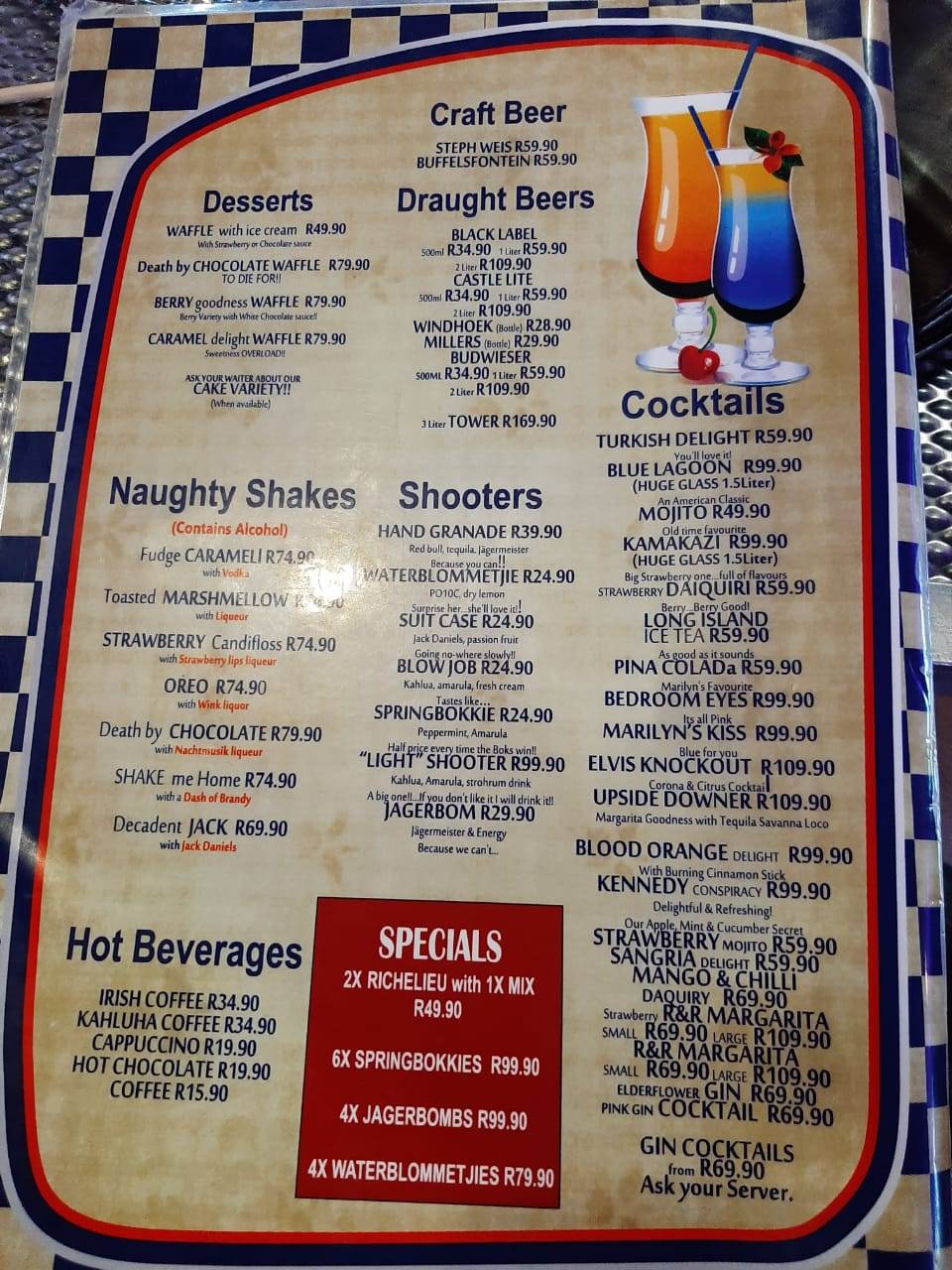 Menu at Mustang Sally's Pub & Diner, Pretoria, Pretorius St