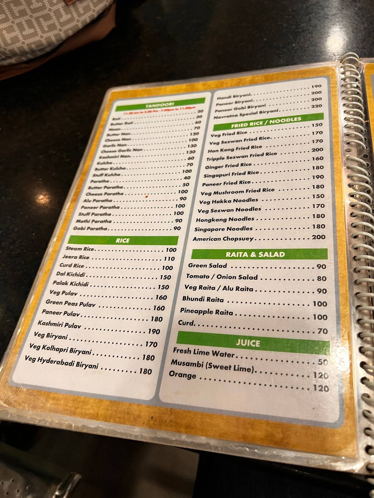 Menu at Navaratna Udupi Pure Veg Restaurant Panjim, Panaji