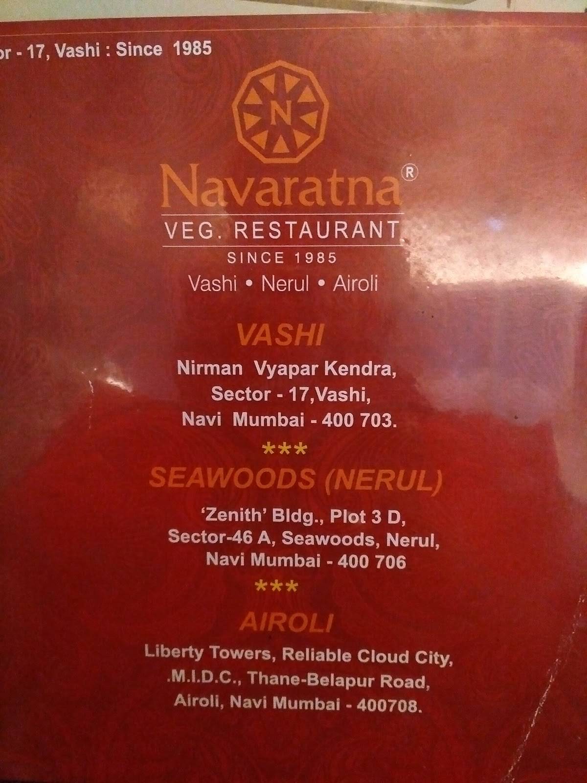 Menu at Navaratna Veg Restaurant, Navi Mumbai, Plot 10