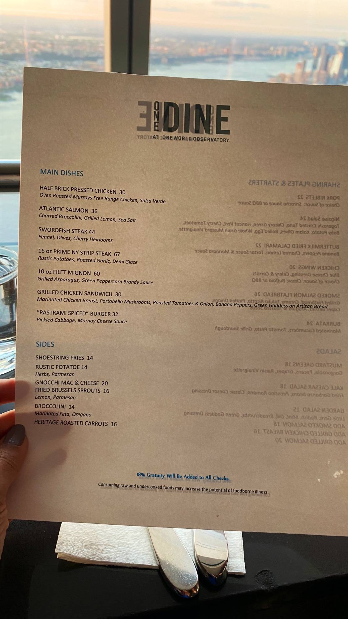 Menu at ONE Dine at One World Observatory restaurant, New York City