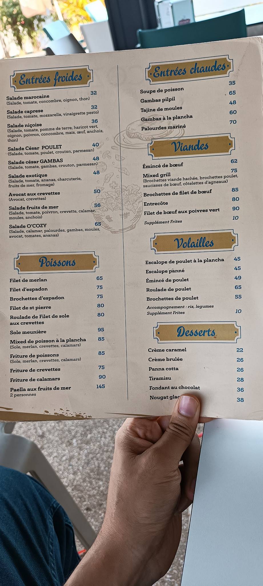 Menu at O'cozy restaurant, Tamesna