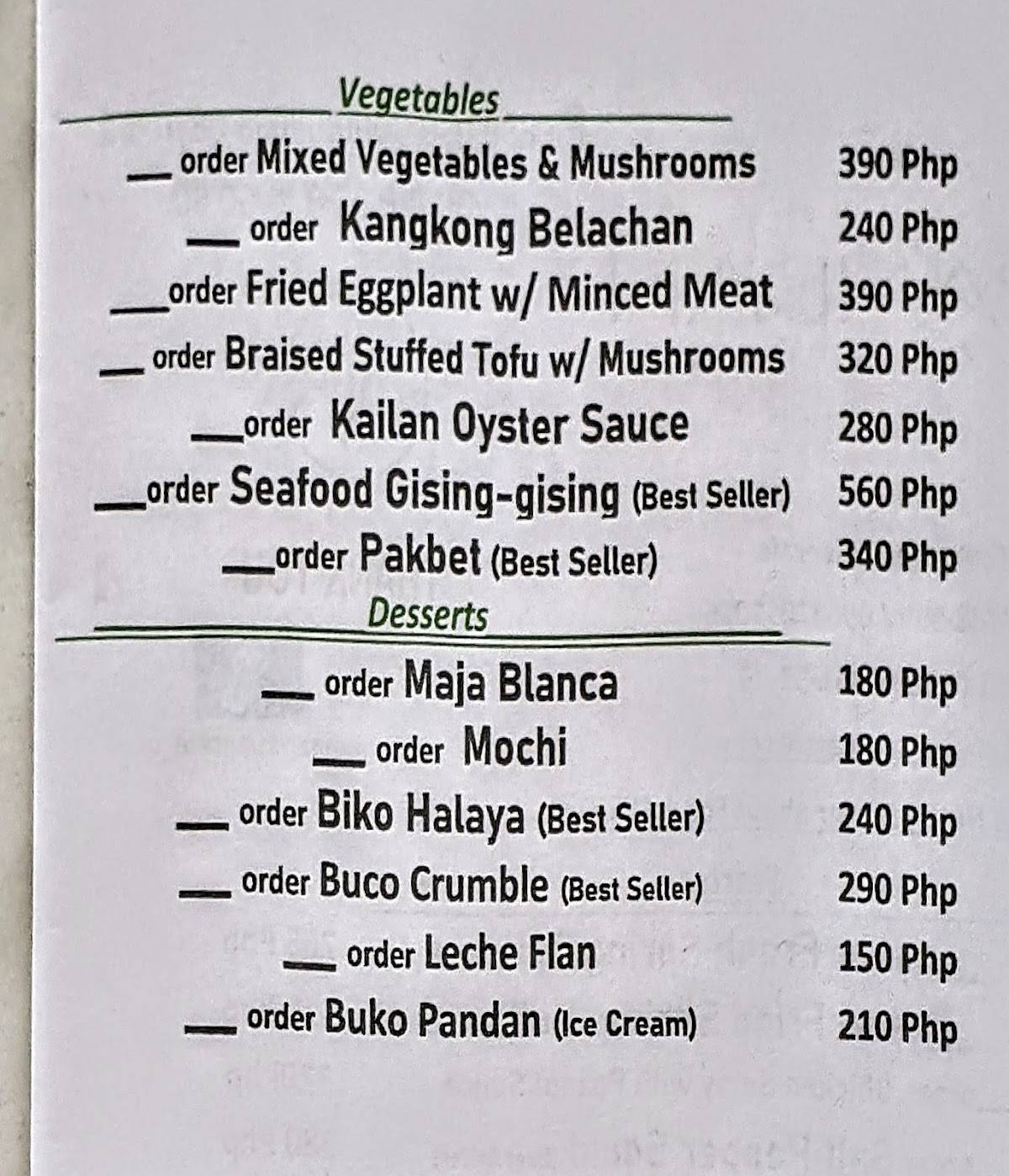 Menu at Pandan Asian Cafe, Quezon City