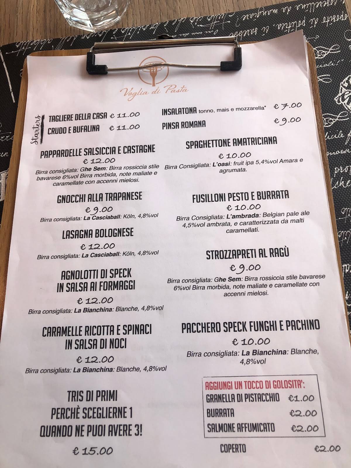 Menu da Pastificio Voglia di Pasta ristorante, Como