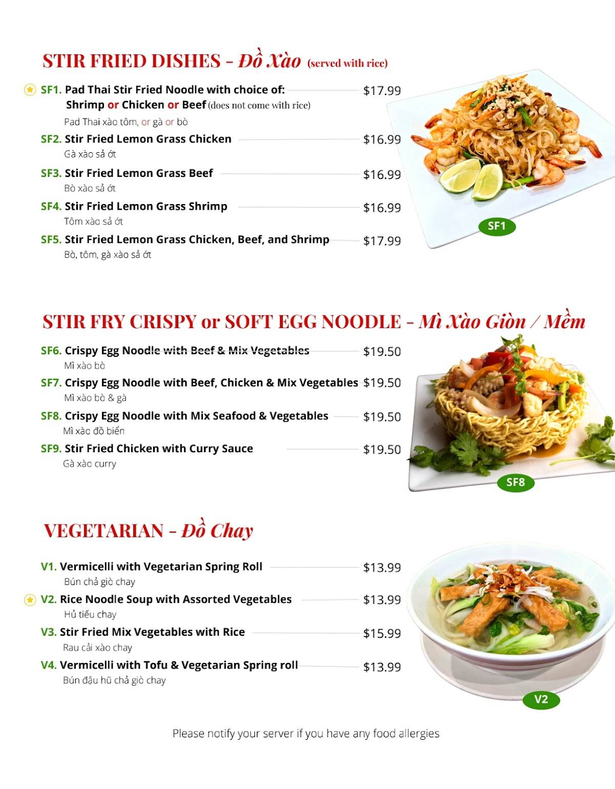 Menu at Pho Huydat Vietnamese Noodle House restaurant, Calgary