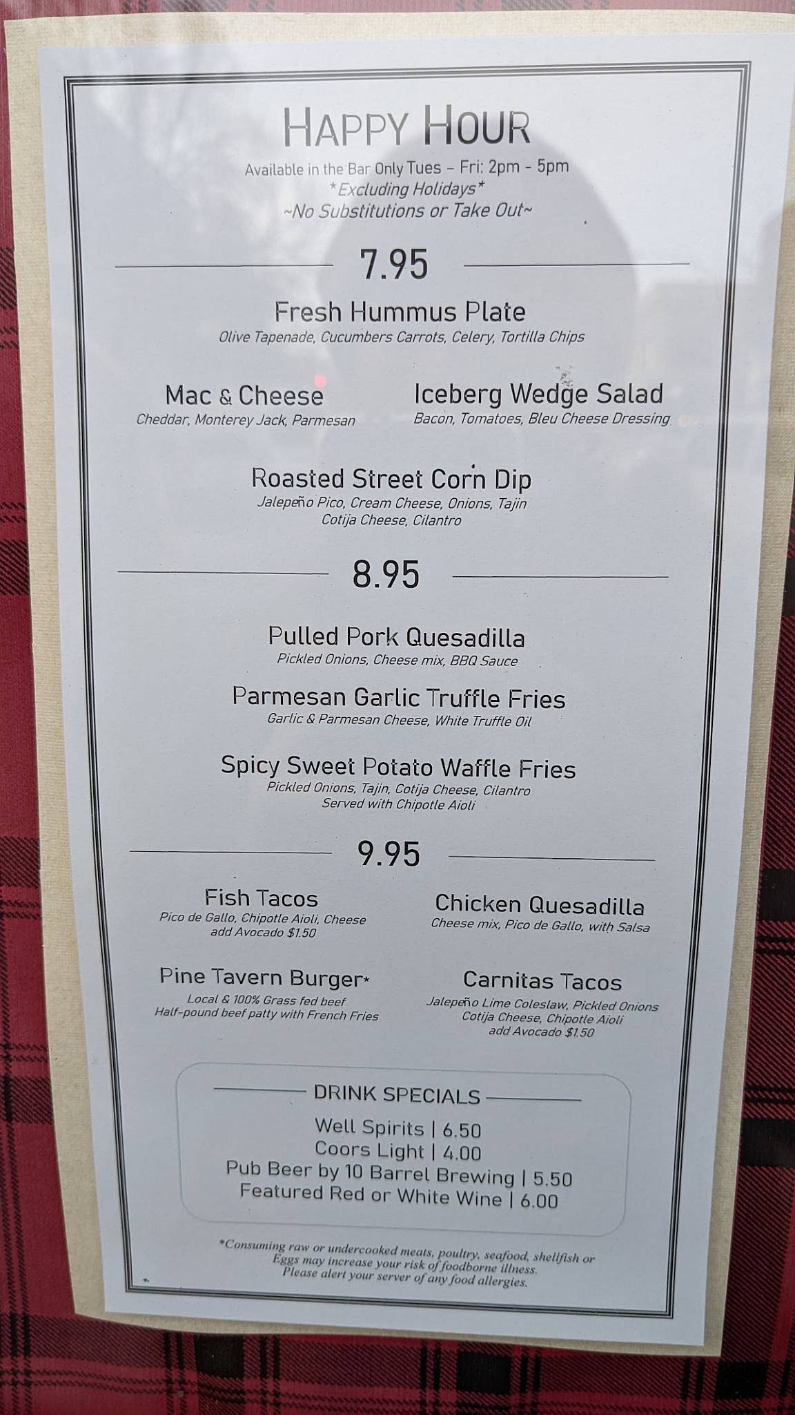 Menu at Pine Tavern Restaurant, Bend