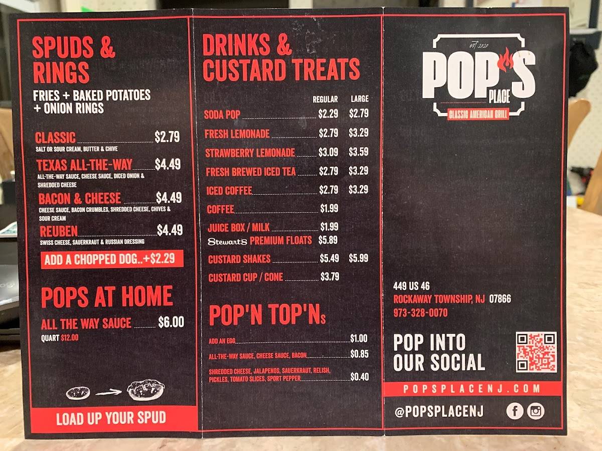 Menu at Pop's Place restaurant, Rockaway