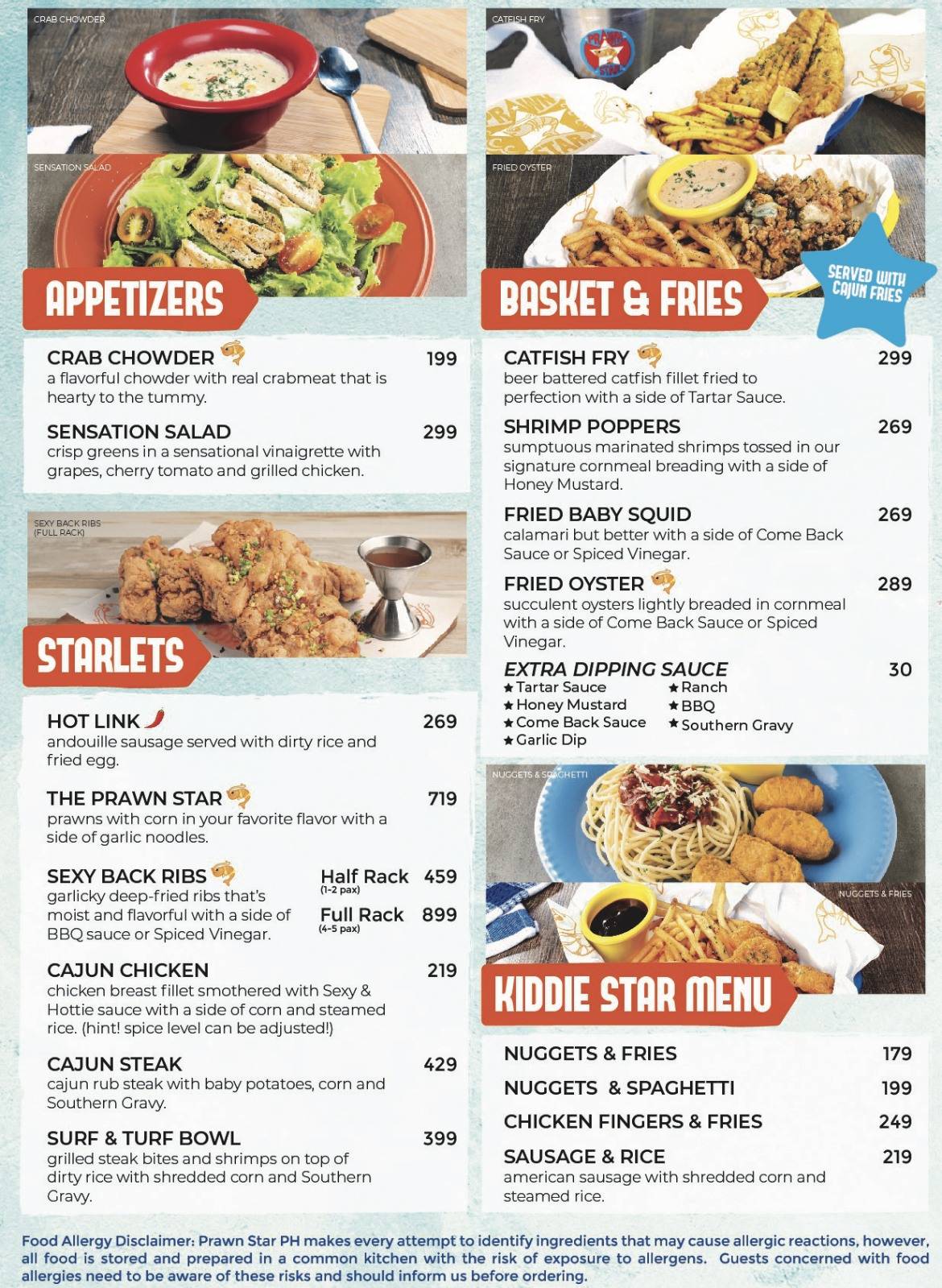 Menu at Prawn Star PH restaurant, Pasig