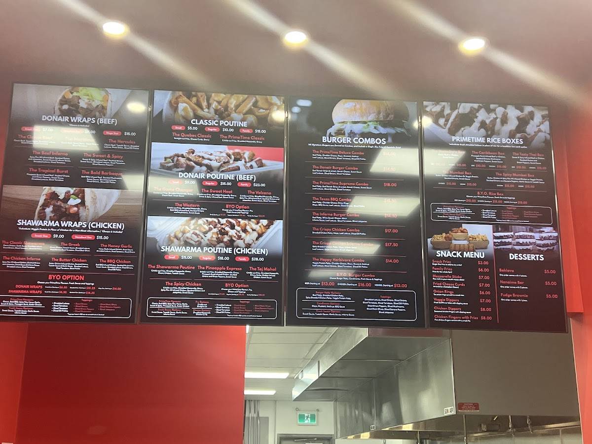 Menu at PrimeTime Donair & Poutine restaurant, Edmonton, Terrace Rd NW
