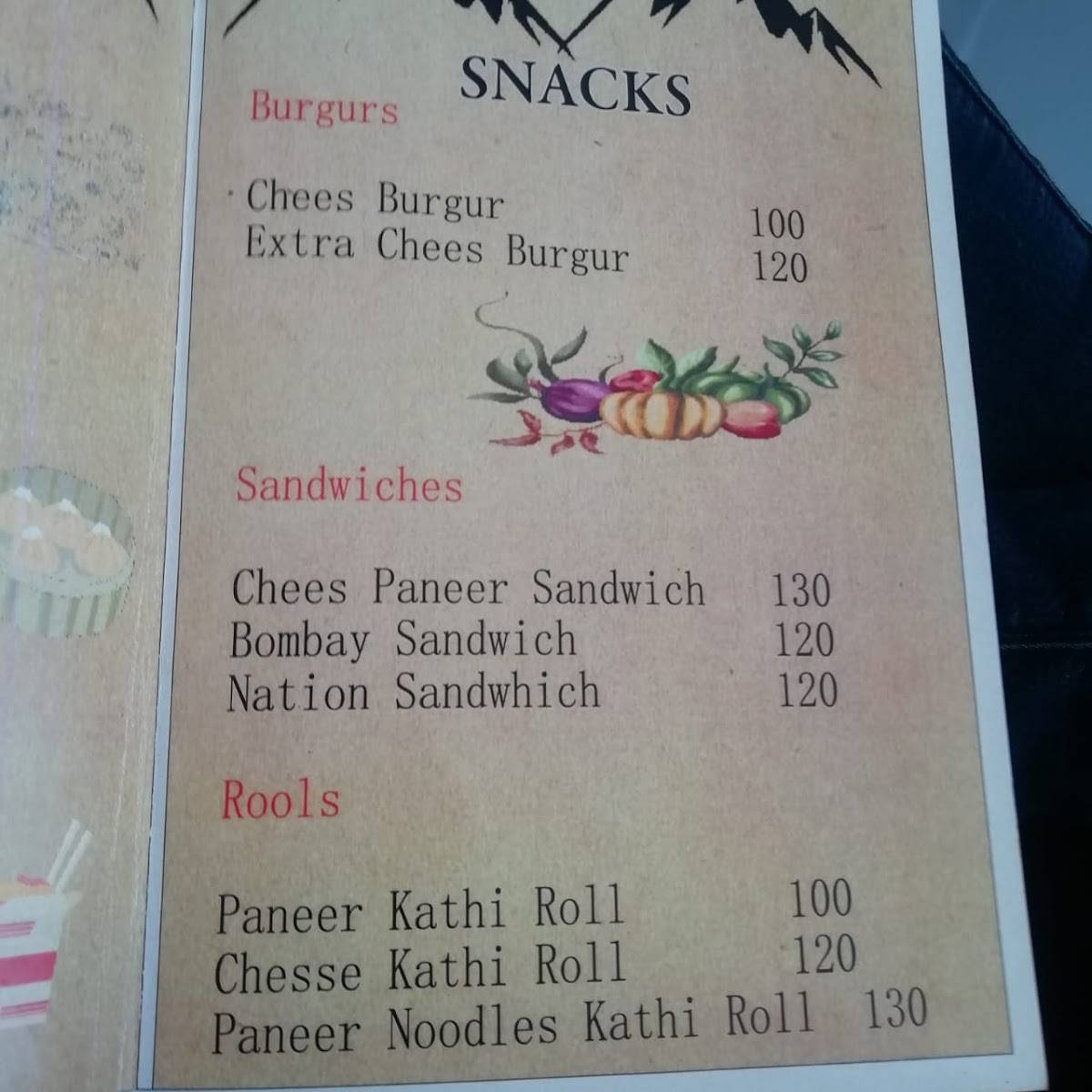 Menu at Rap chole khass, Paonta Sahib