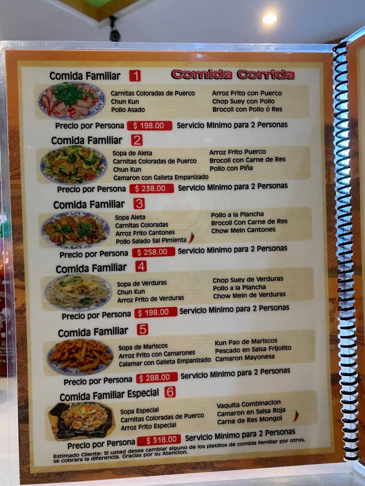 Carta de Restaurant Happy Day, Mexicali