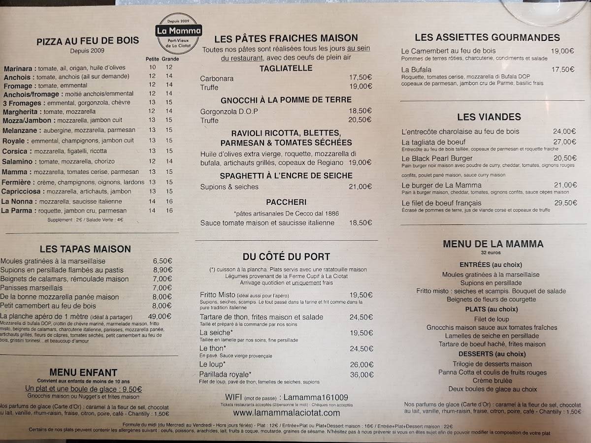 Menu au Restaurant-Pizzeria La Mamma, La Ciotat