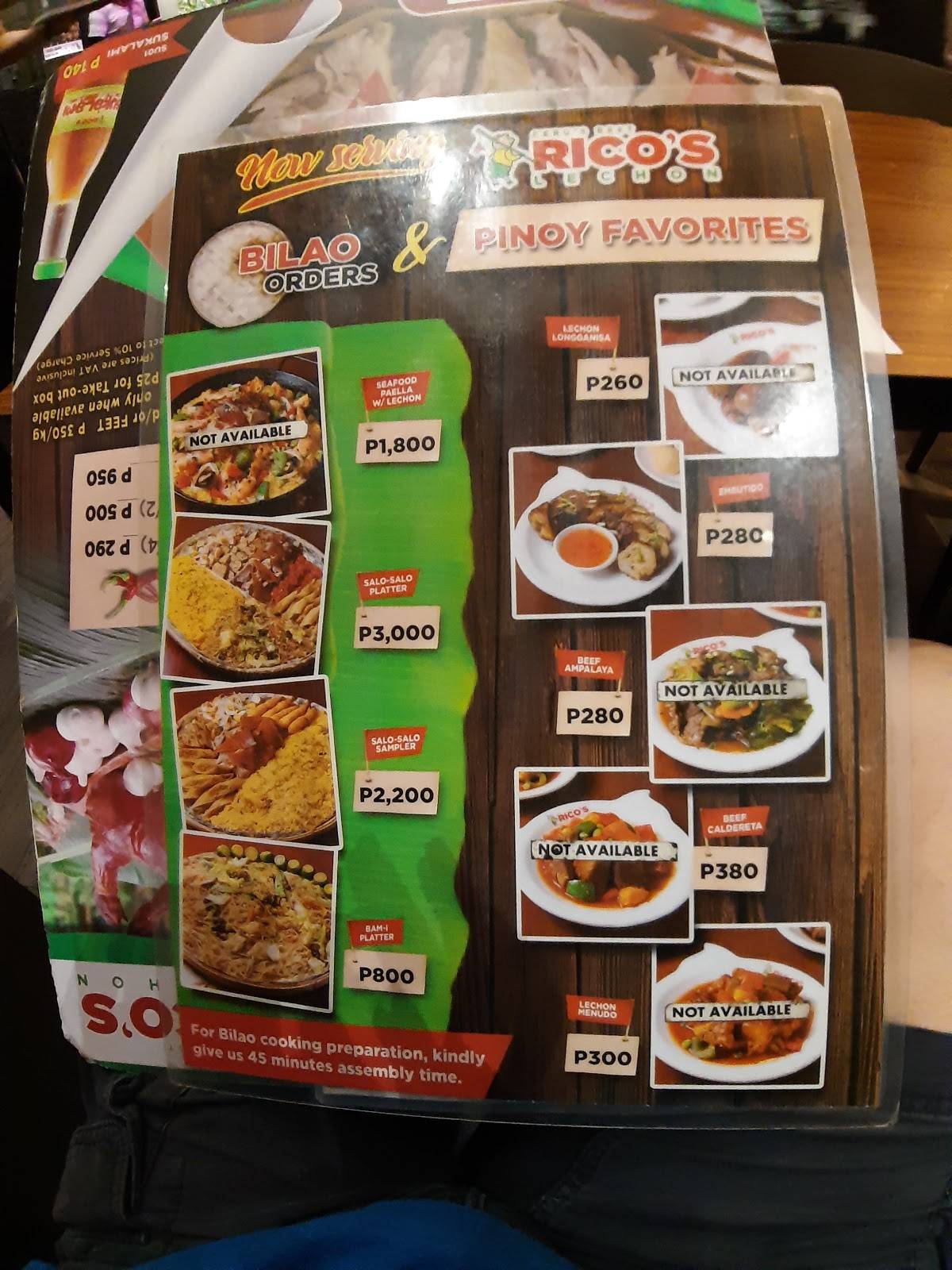 Menu at Rico's Lechon - BGC restaurant, Taguig
