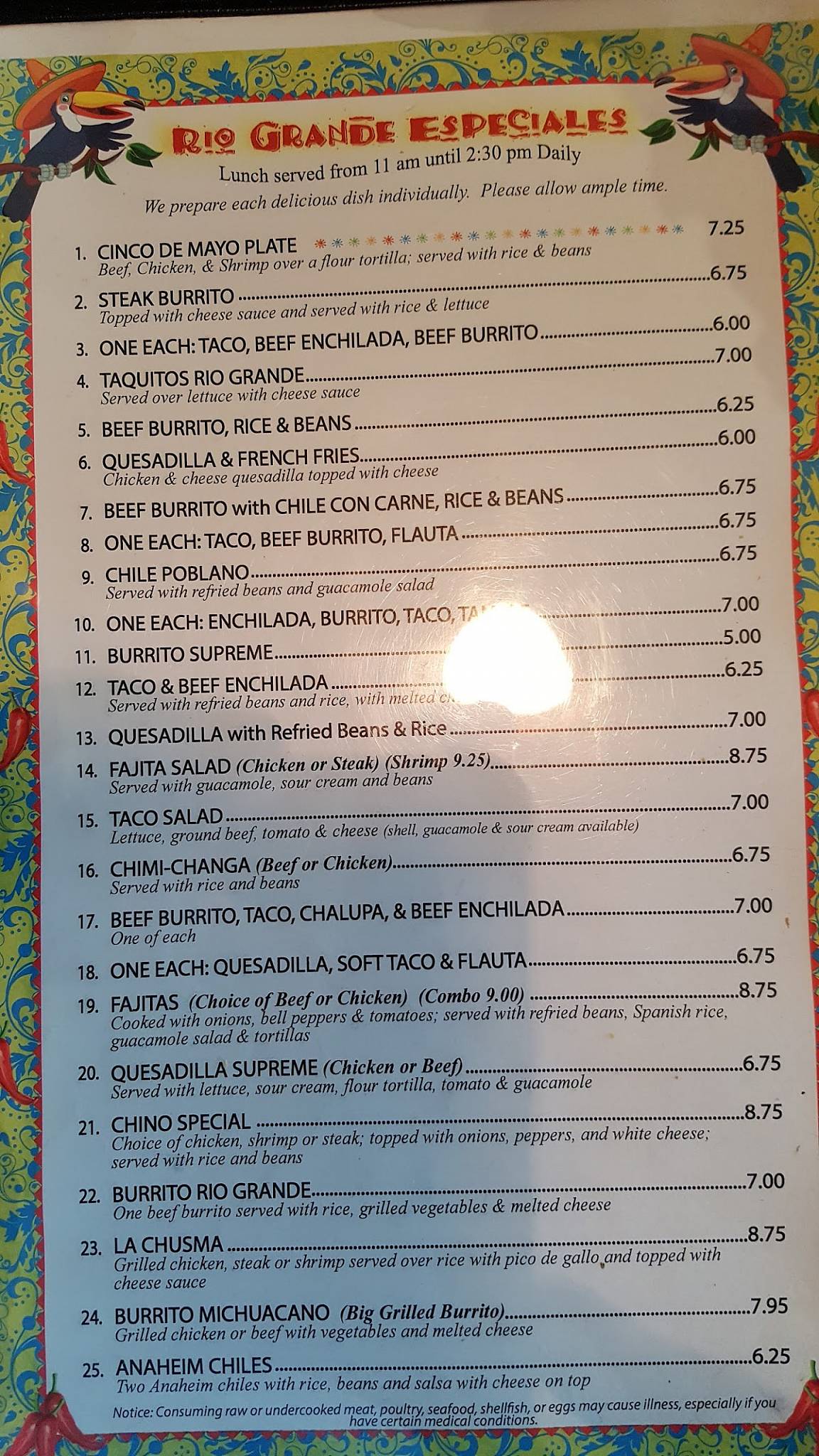 Menu at Rio Grande Grill restaurant, Picayune