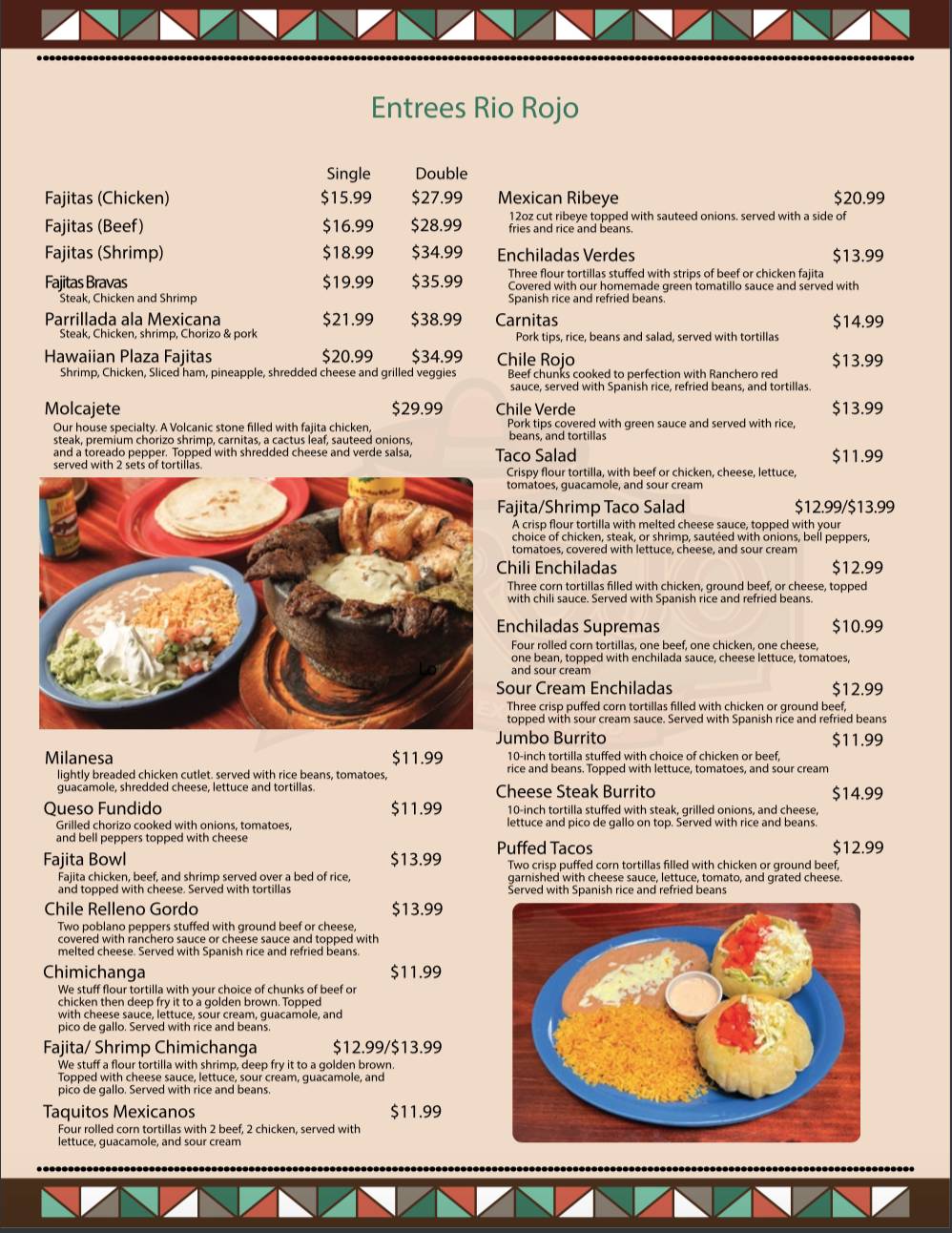 Menu at Rio Rojo Mexican Restaurant, Deville