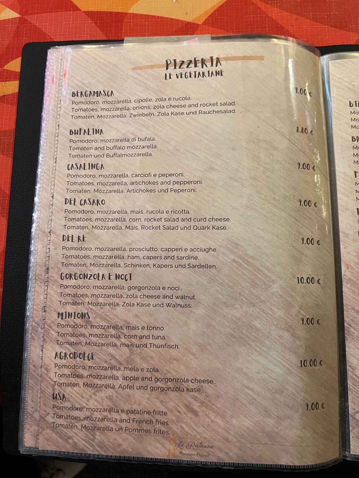 Menu da La Rusticana ristorante, Livigno