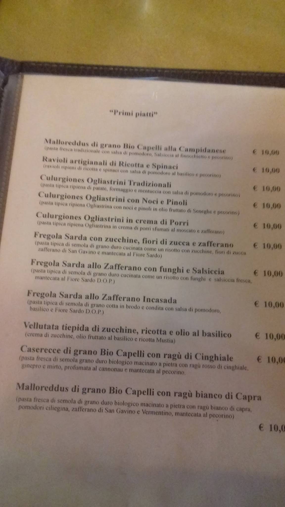 Menu da Sa Domu Sarda ristorante, Cagliari