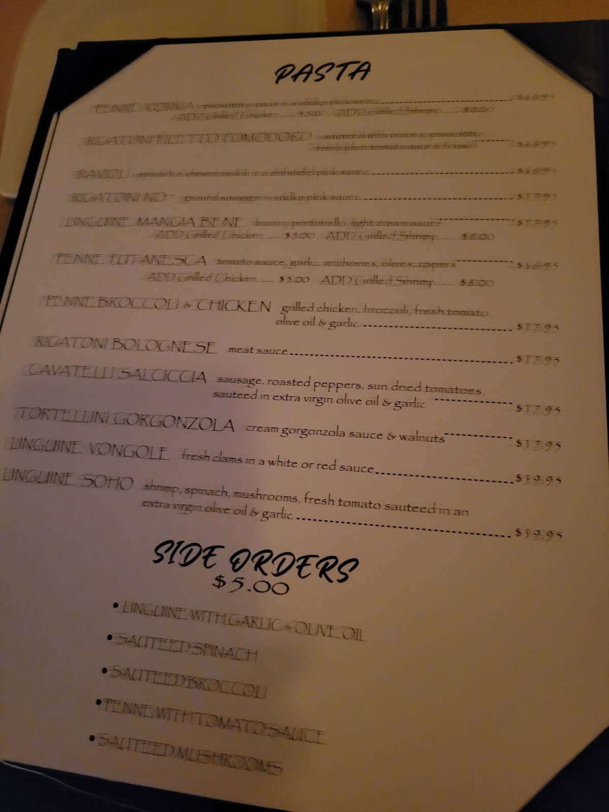Menu at Sambuca Grille restaurant, Scranton