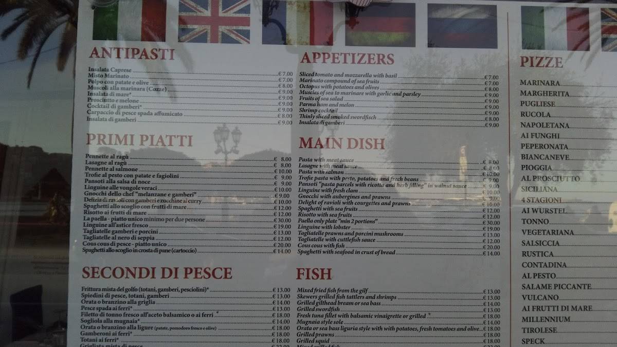 Menu da Sapore di Mare ristorante, Rapallo