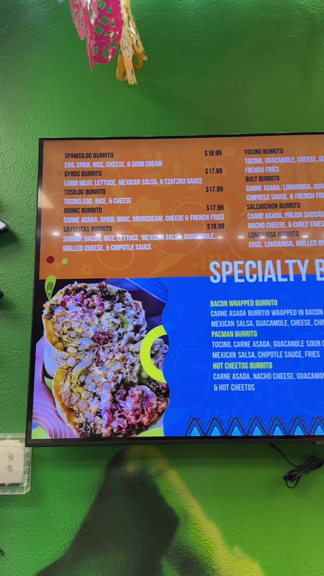 Menu at Sayulitas restaurant, Las Vegas