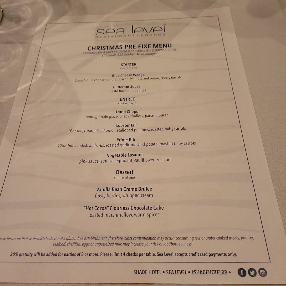 Menu at Sea Level Restaurant and Lounge, Redondo Beach