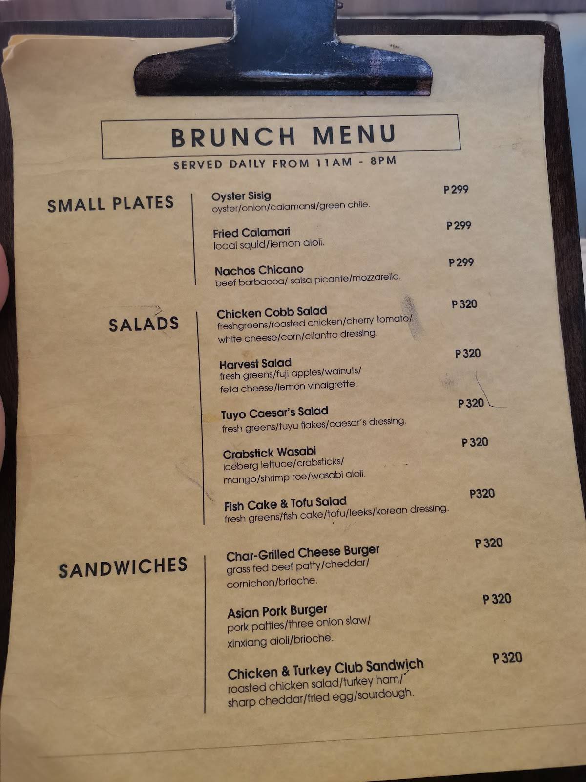 Menu at Sentro 1850 restaurant, Cagayan de Oro