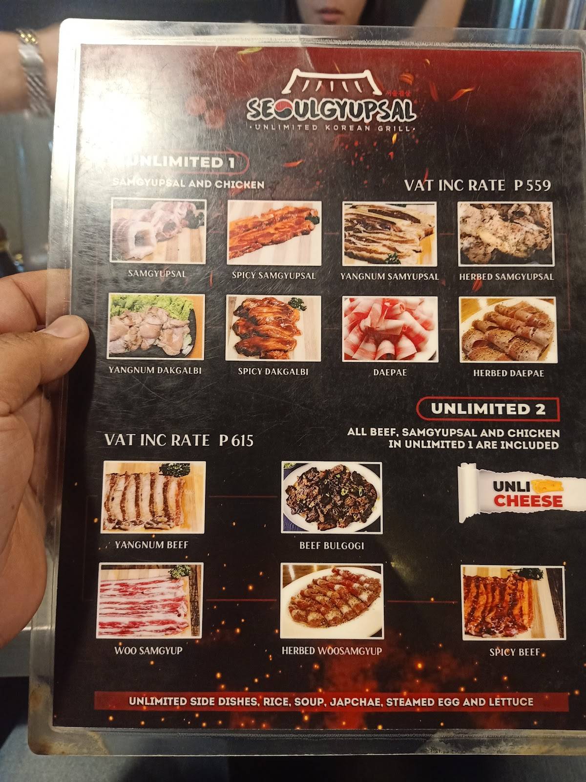 Menu at Seoulgyupsal BGC restaurant, Taguig